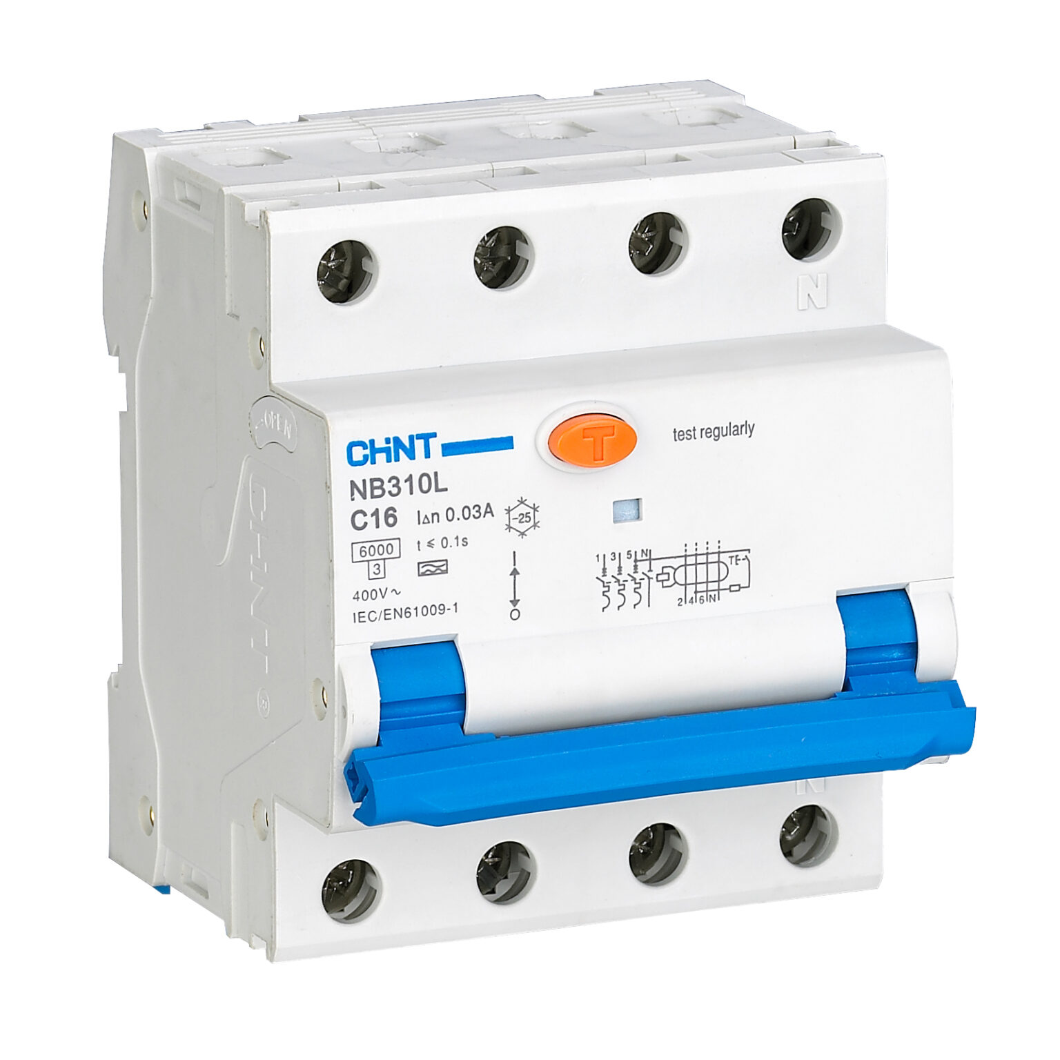 CHINT – Circuit Breaker 3P+N, C Curve, A Type, 10A RCBO NB310L-3N-C10 ...